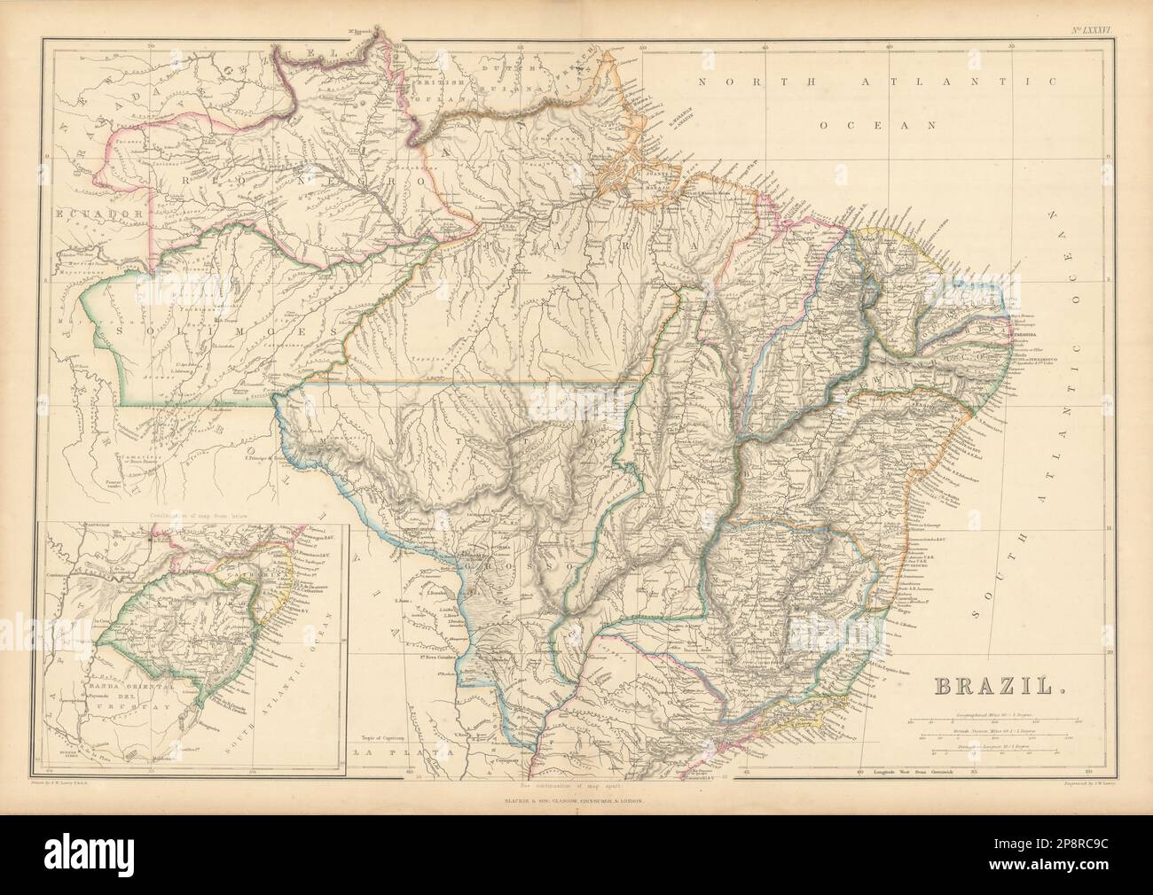 Brazil in provinces by Joseph Wilson Lowry 1859 old antique map plan ...