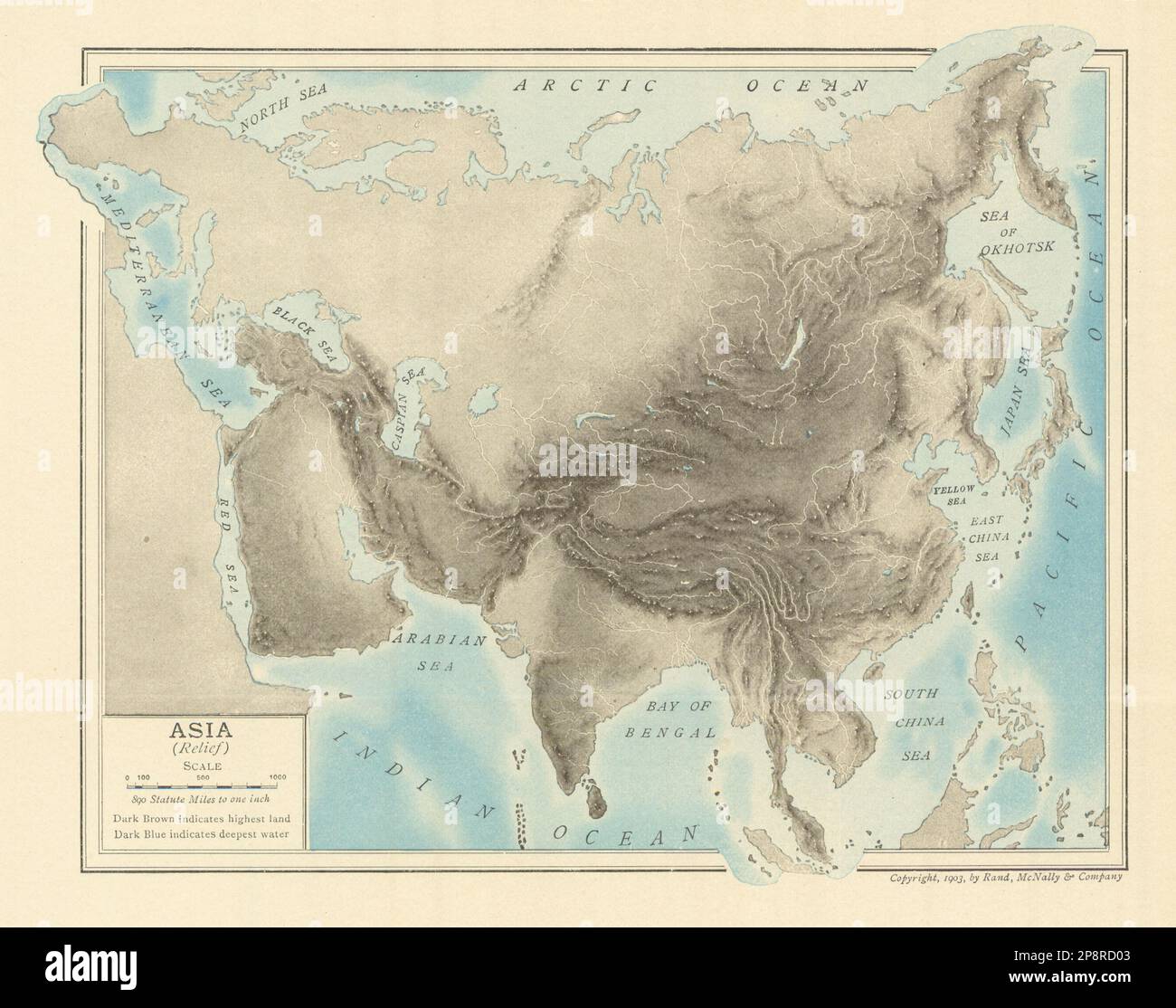 ASIA (Relief) 1907 old antique vintage map plan chart Stock Photo - Alamy