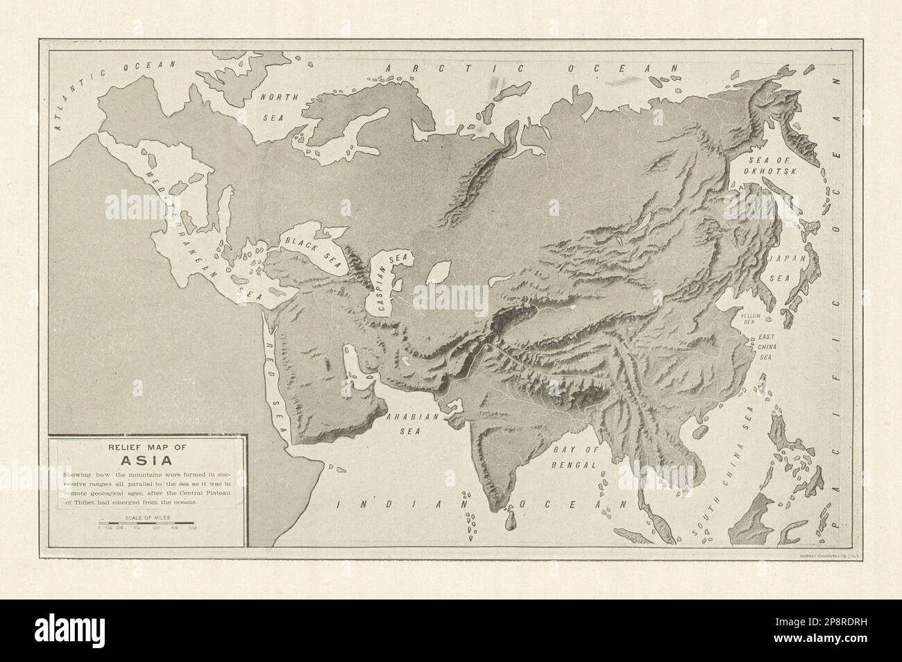 Relief Map of Asia 1907 old antique vintage plan chart Stock Photo - Alamy