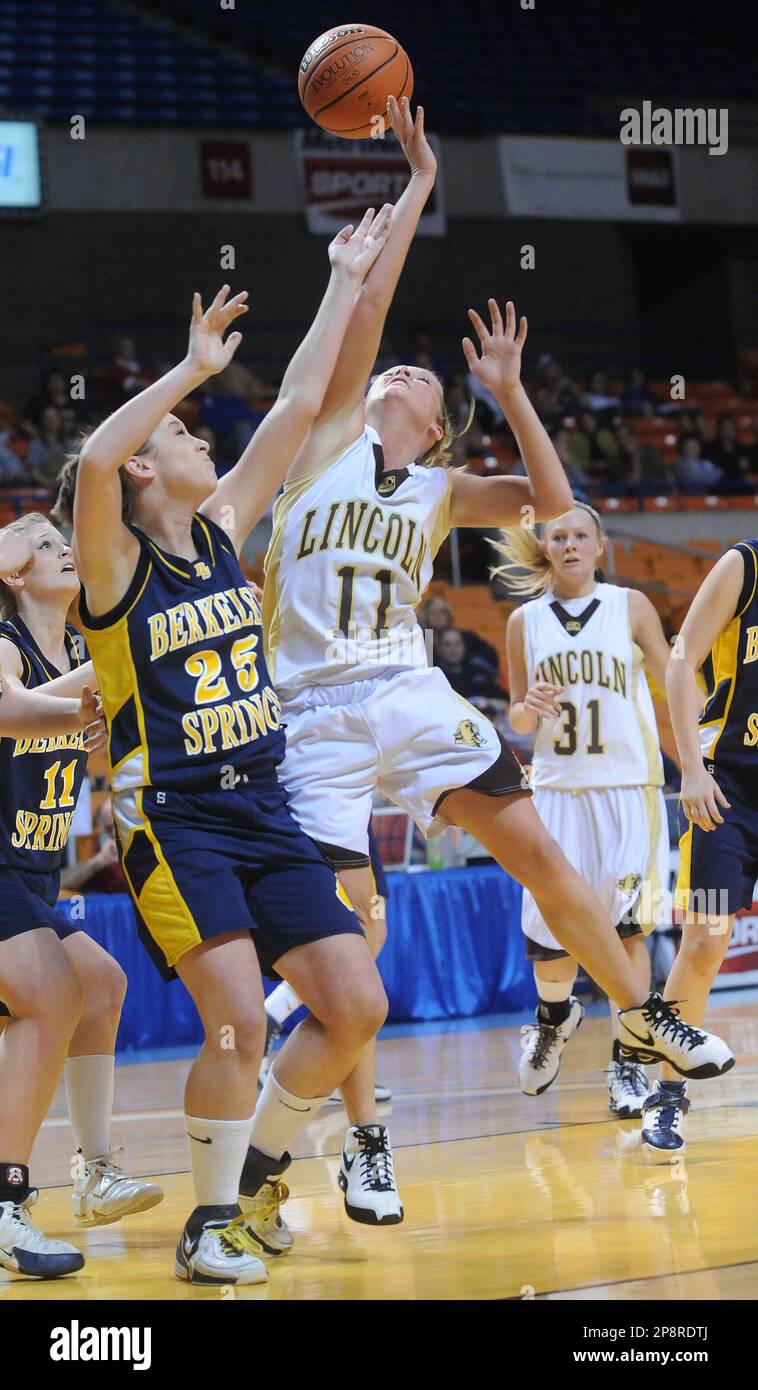 Lincoln's Brianna Flanagan, right, goes for a rebound with Berkeley ...