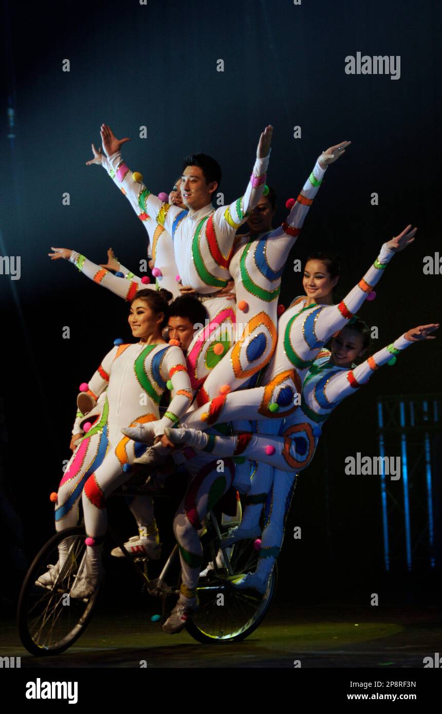 Members of Le Grande cirque perform during a show in Panama City ...