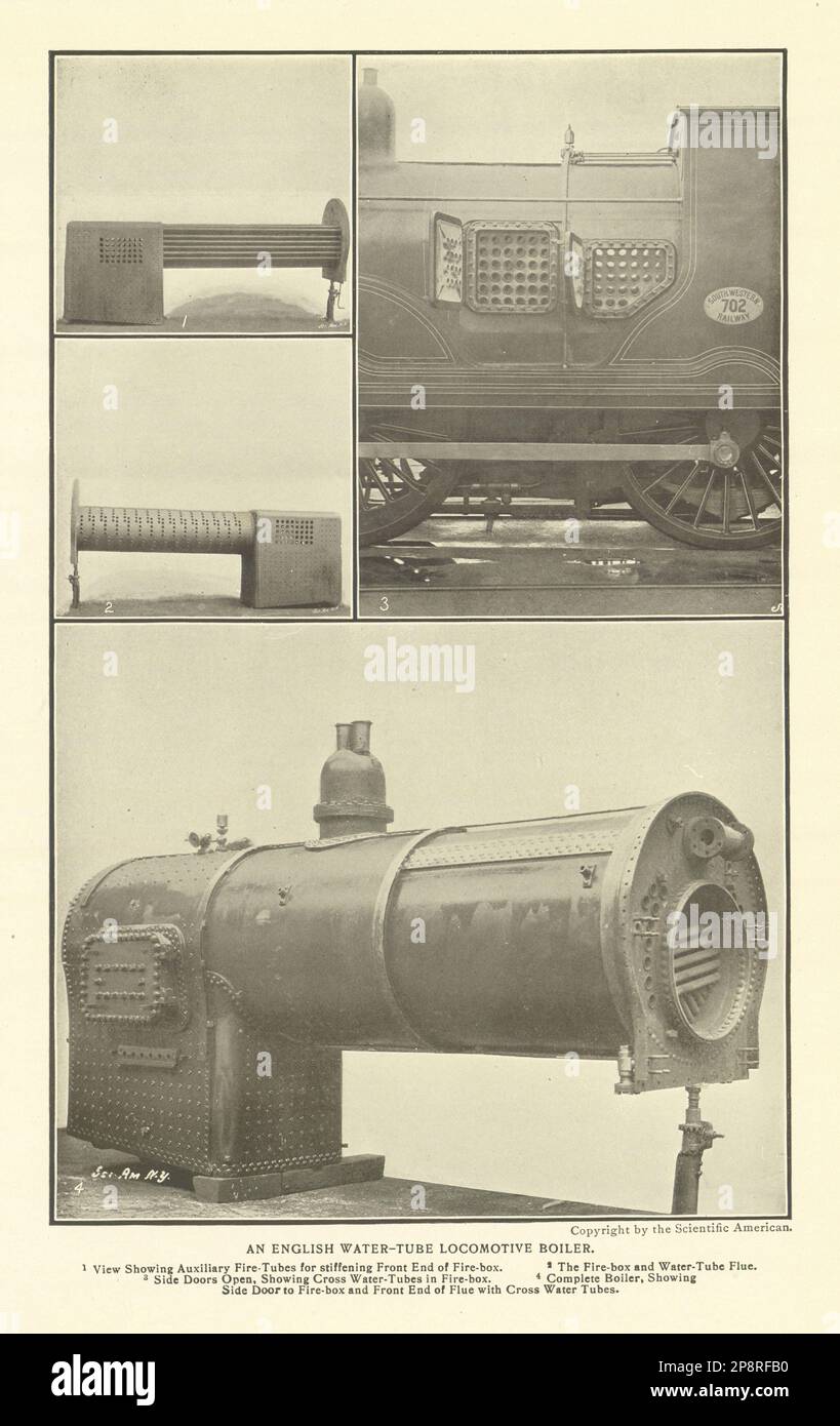 AN ENGLISH WATER-TUBE LOCOMOTIVE BOILER. Railways 1907 old antique ...