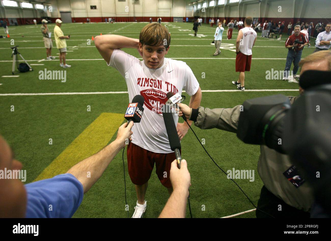 Alabama quarterback John Parker Wilson talks with members of the media ...