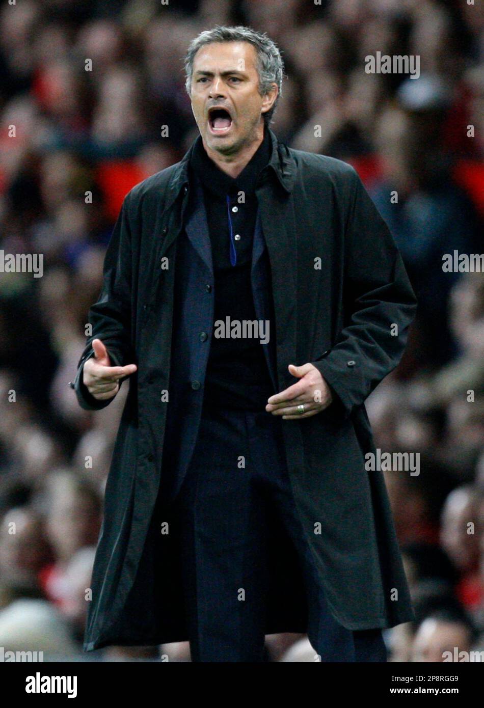 Inter Milan's manager Jose Mourinho reacts during their Champions ...