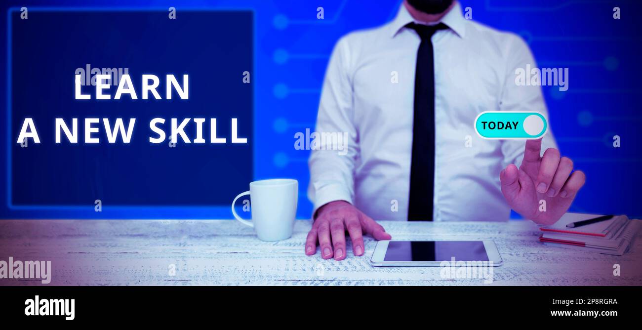 Text caption presenting Learn A New Skill. Business concept acquisition ...