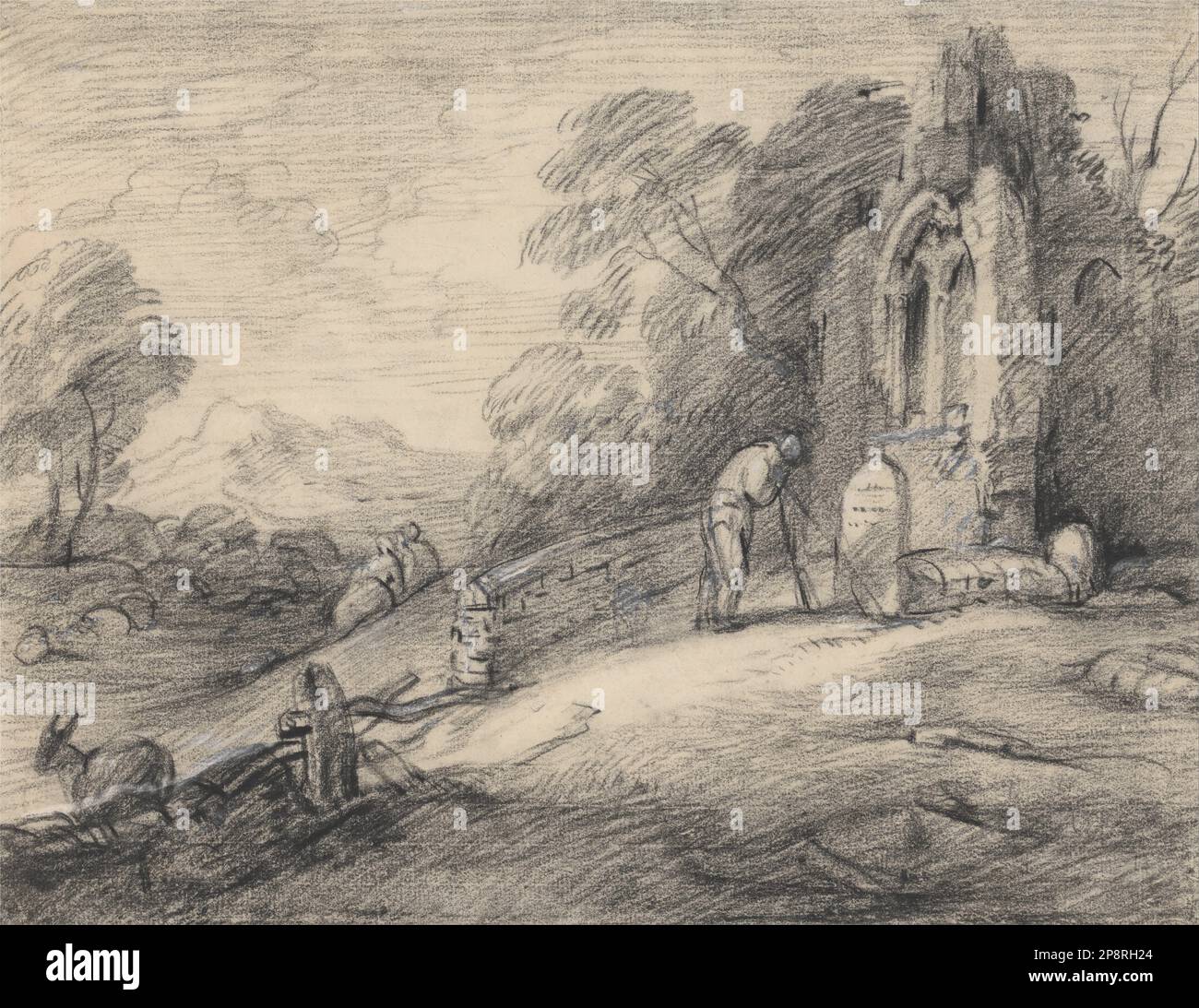 Wooded Landscape with Peasant Reading an Inscription on a Tombstone ...