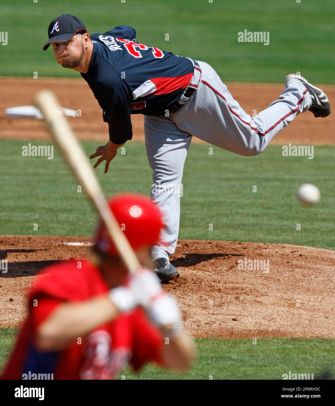 Atlanta Braves pitcher Jo-Jo Reyes, top, delivers to Philadelphia ...