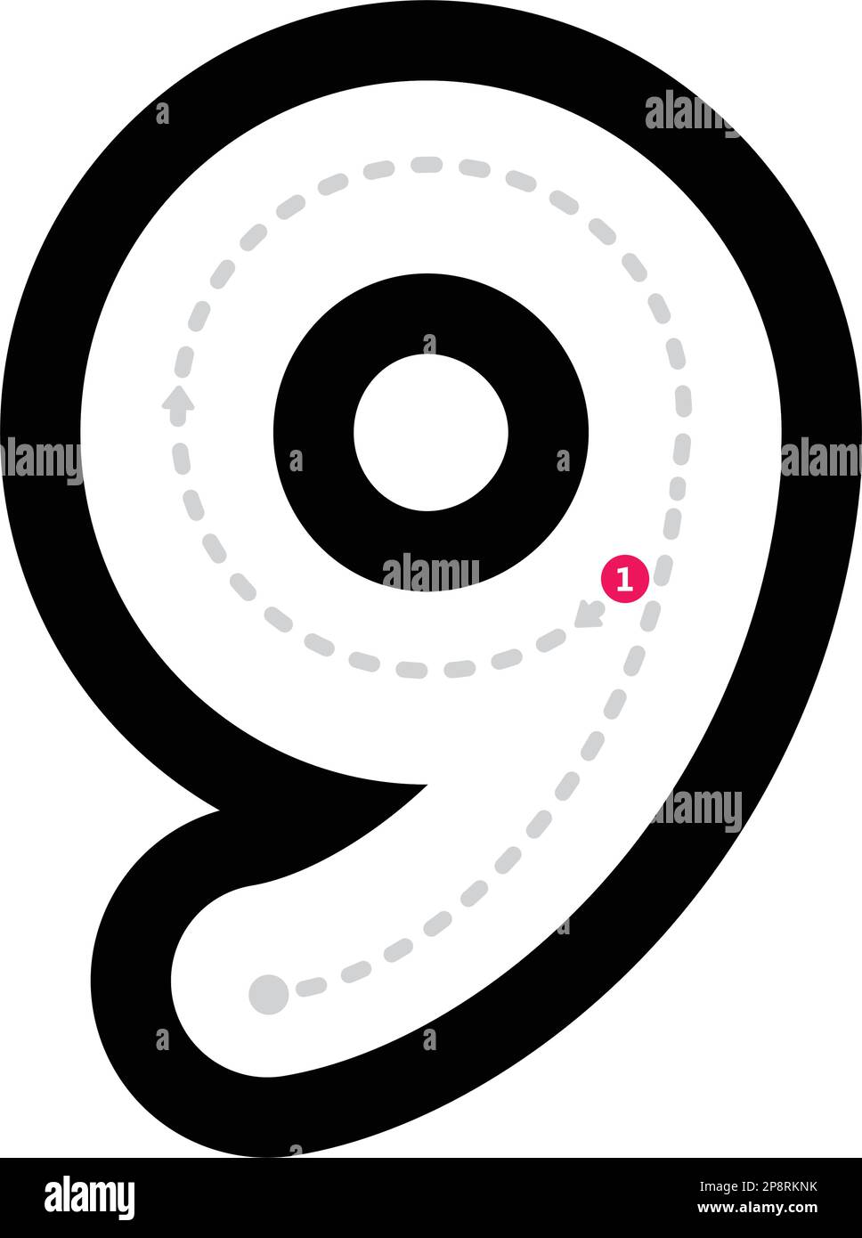 Tracing number 9 prewriting dotted line math worksheet element for ...