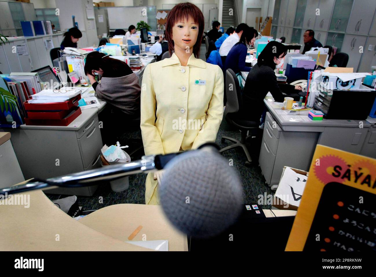 Japan's robot Saya, developed by Hiroshi Kobayashi, Tokyo University of Science professor, works ...