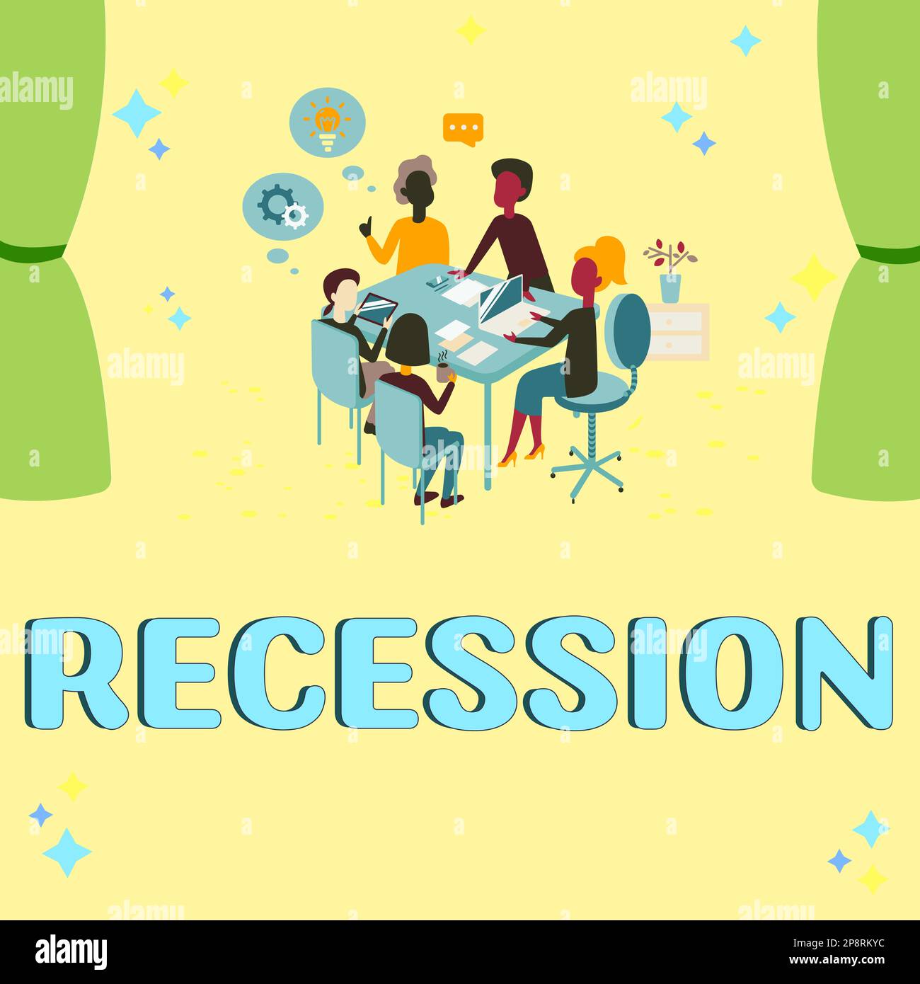 Conceptual caption Recession. Internet Concept the process of progressive decrease in growing ...