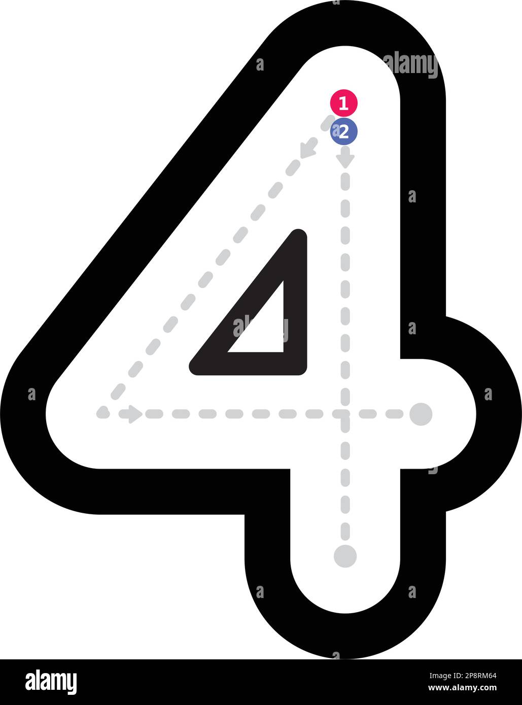 Tracing number 4 prewriting dotted line math worksheet element for ...