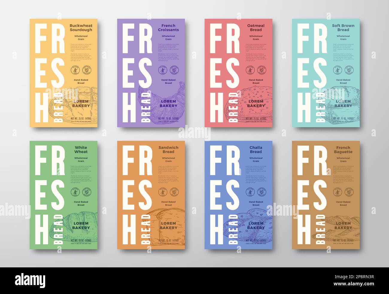 Fresh Baked Bread and Pastry Abstract Vector Packaging Design Labels ...