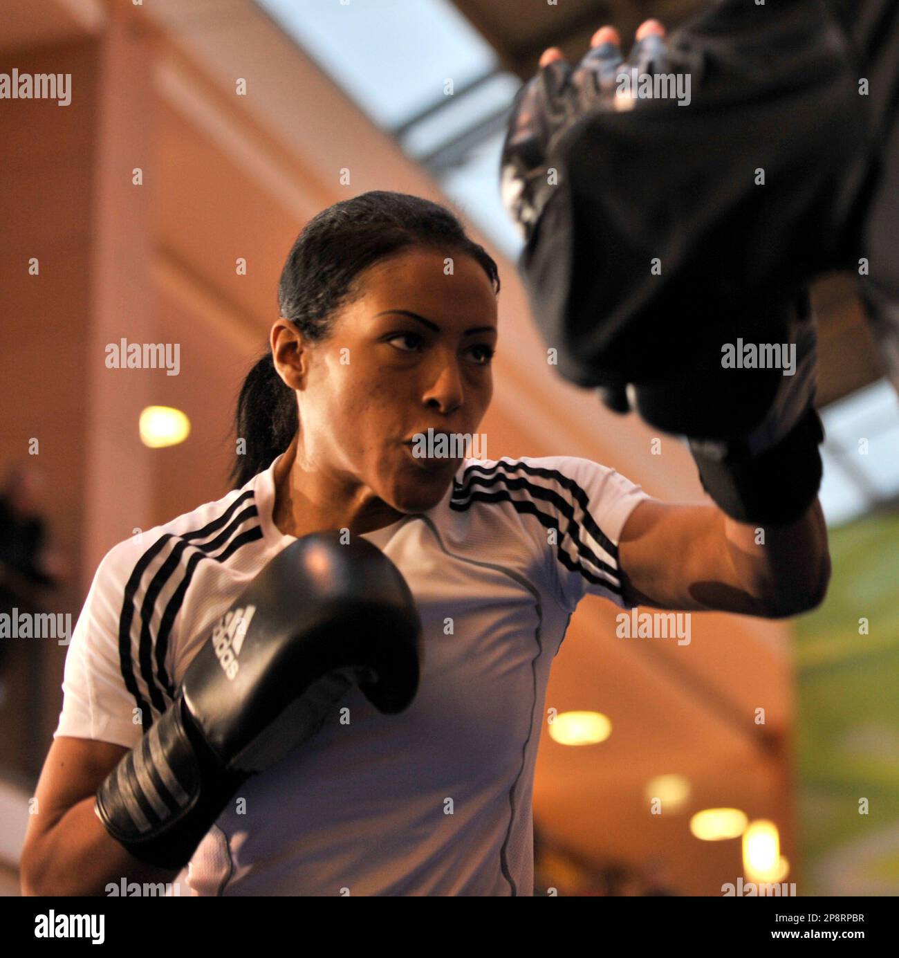 Colombian born Norwegian female boxer Cecilia Braekhus boxes during a ...