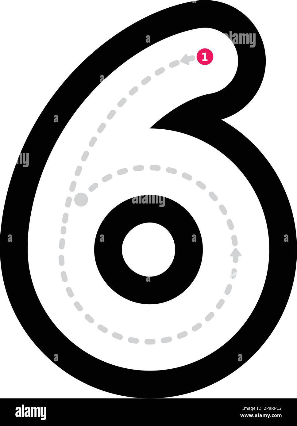 Tracing number 6 prewriting dotted line math worksheet element for ...