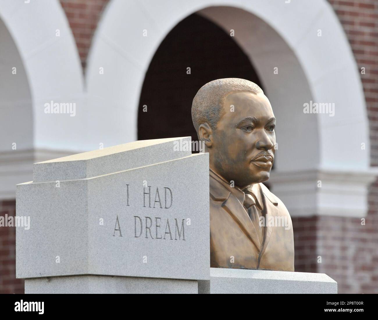 A statue of Rev. Martin Luther King Jr. stands outside of the Brown AME ...