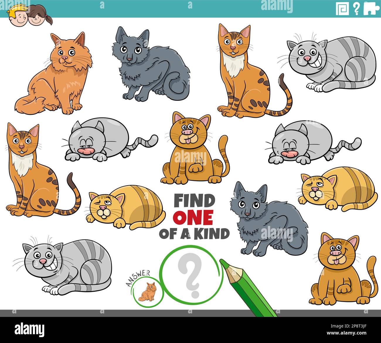 Cartoon illustration of find one of a kind picture educational game ...