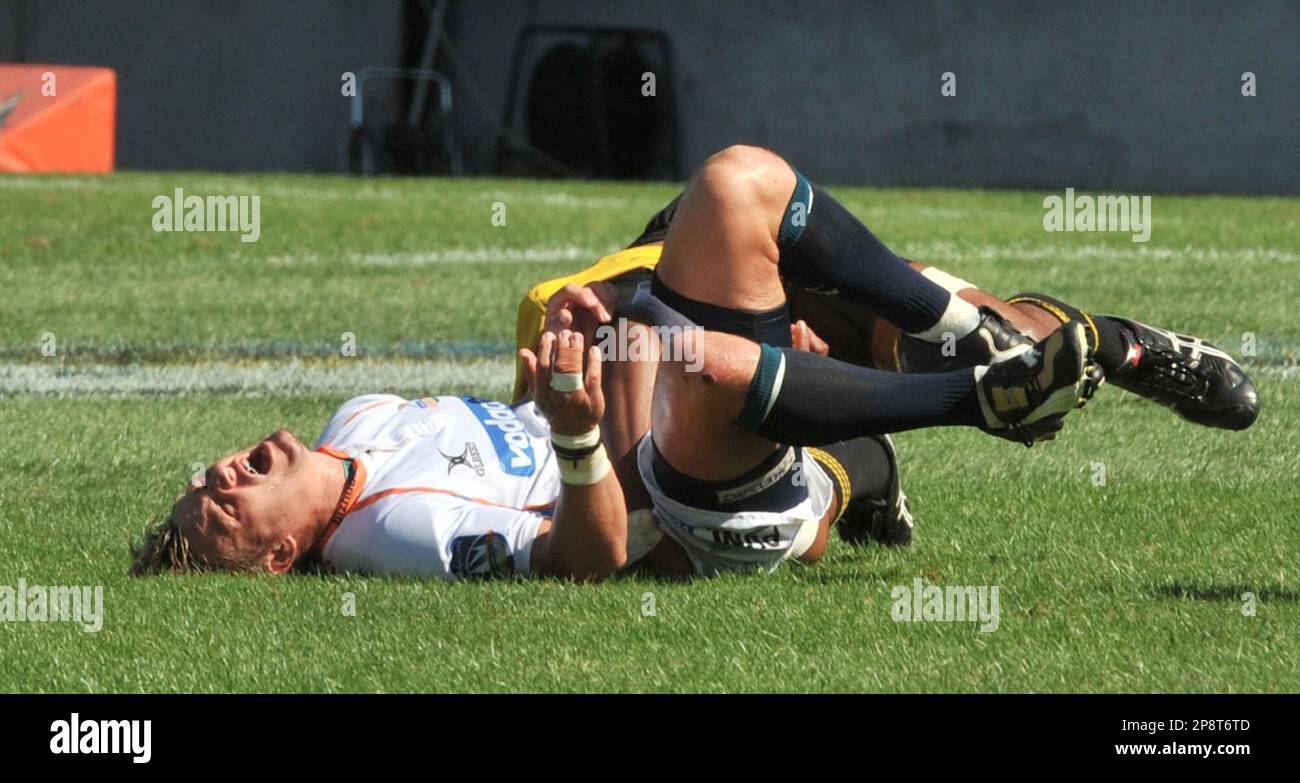 South African Cheetahs' Jaques-Louis Potgieter cries in pain after ...