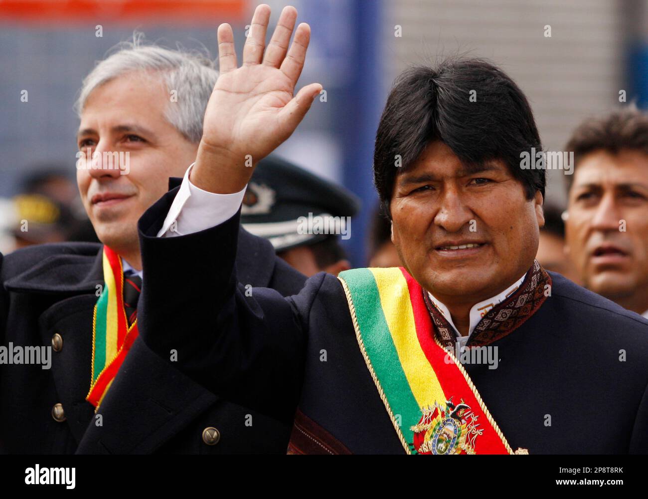 Bolivia's President Evo Morales, rigth, and Vice President Alvaro ...