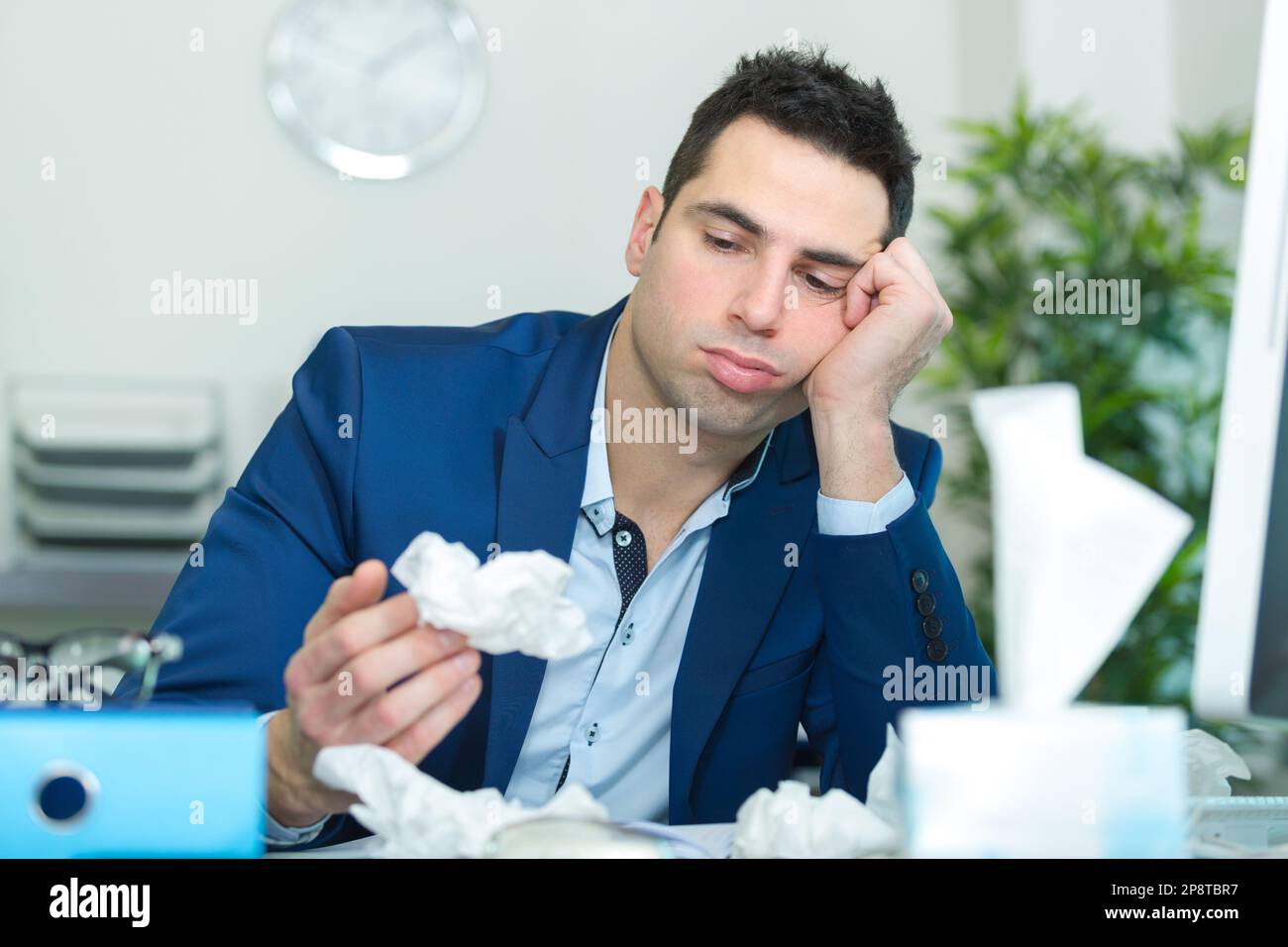 sick man with cold virus at work Stock Photo - Alamy