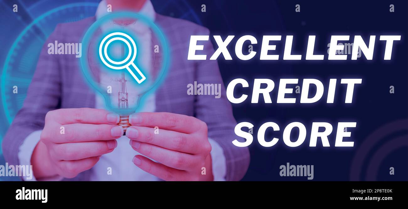 Conceptual caption Excellent Credit Score. Word Written on person's ...