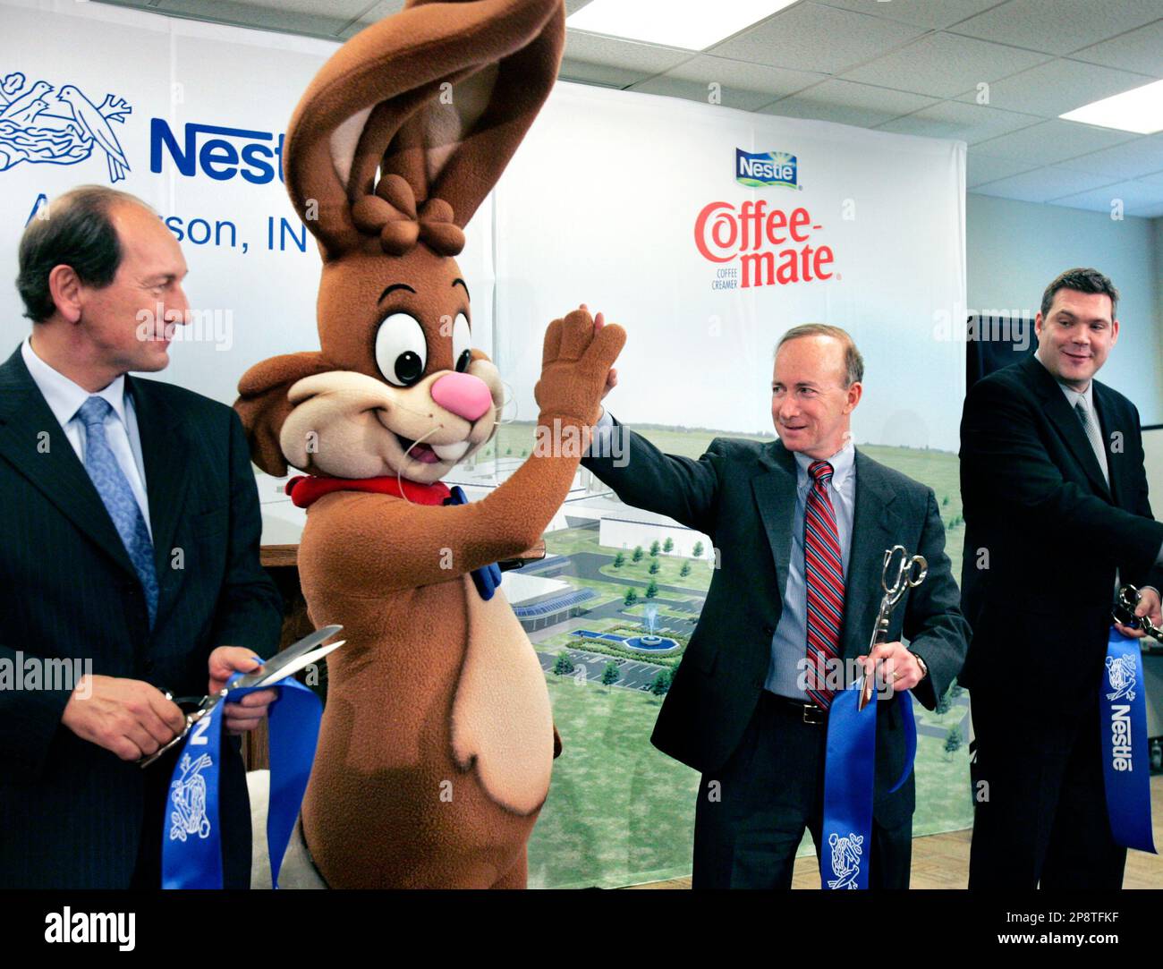 Indiana Gov. Mitch Daniels, second from right, and the Nesquik Bunny ...
