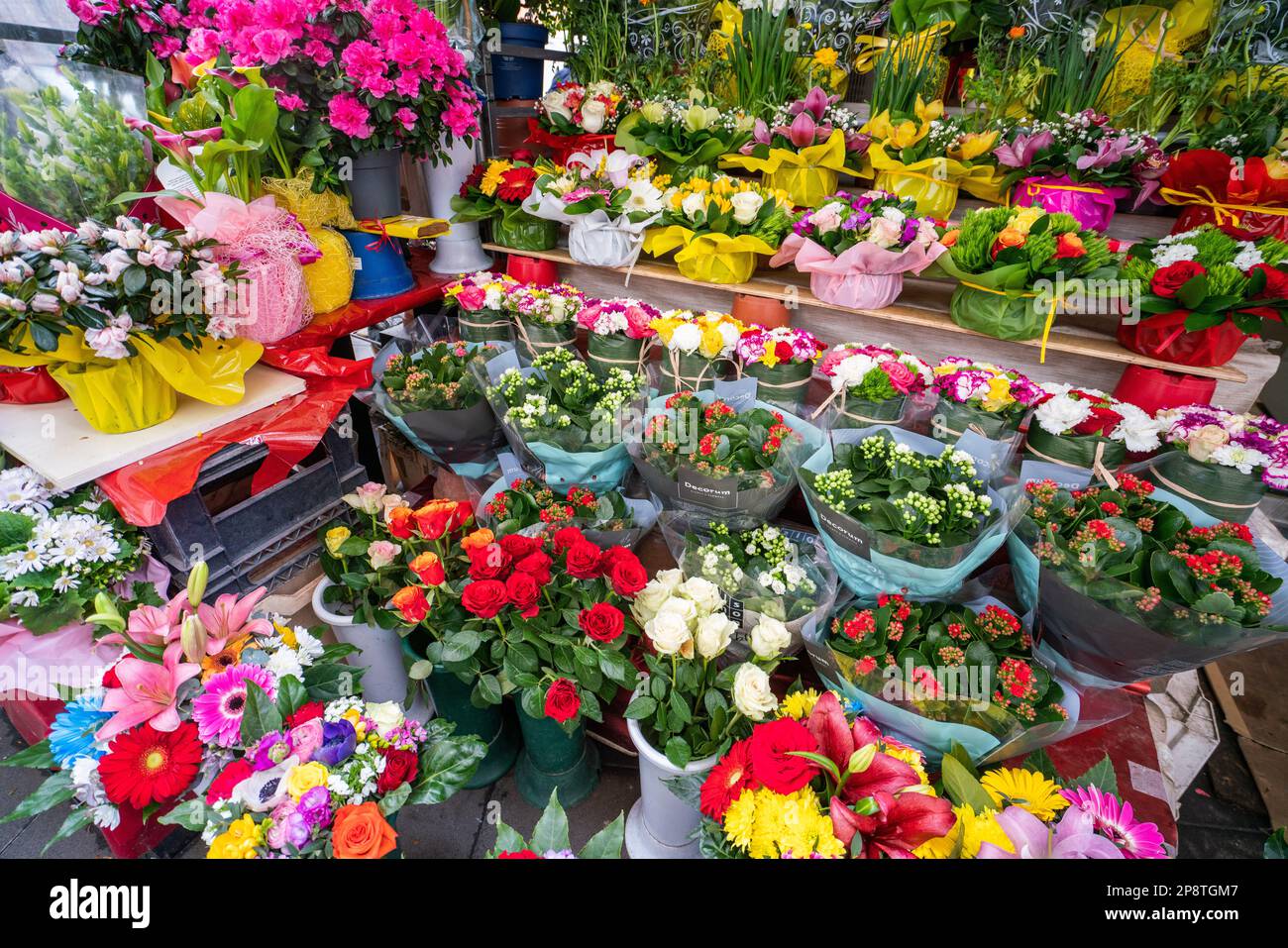 Display of flowers outside a florist shop in Rome, Italy Stock Photo ...