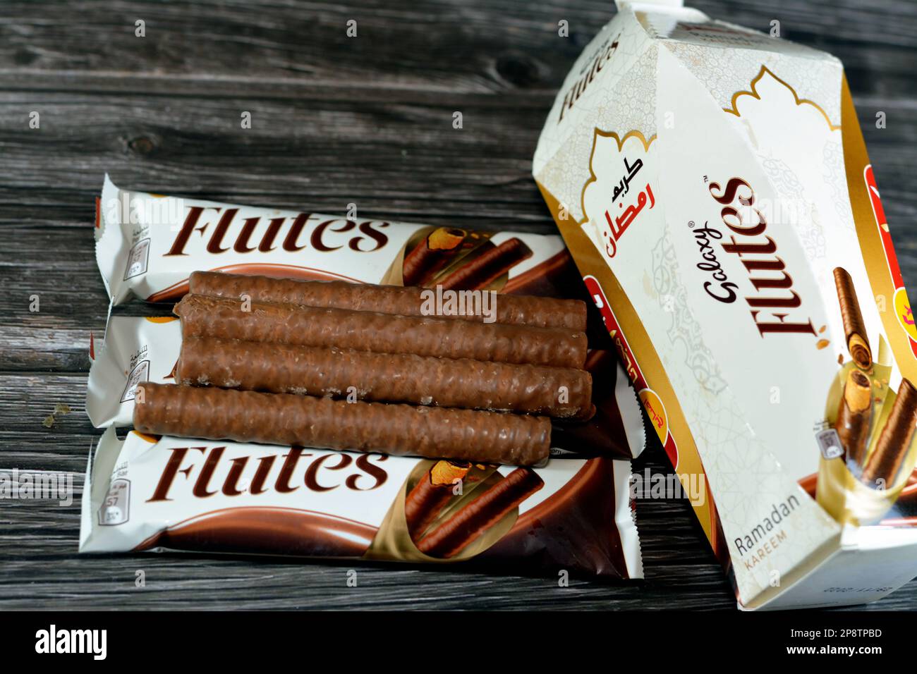 Cairo, Egypt, March 5 2023: Galaxy Flutes chocolate, a creamy chocolate ...