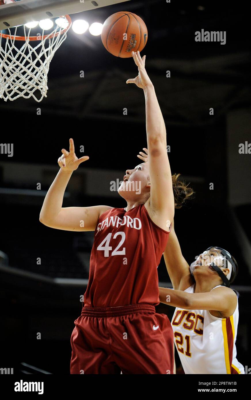 Stanford's Sarah Boothe, left, puts up a shot as Southern California's ...