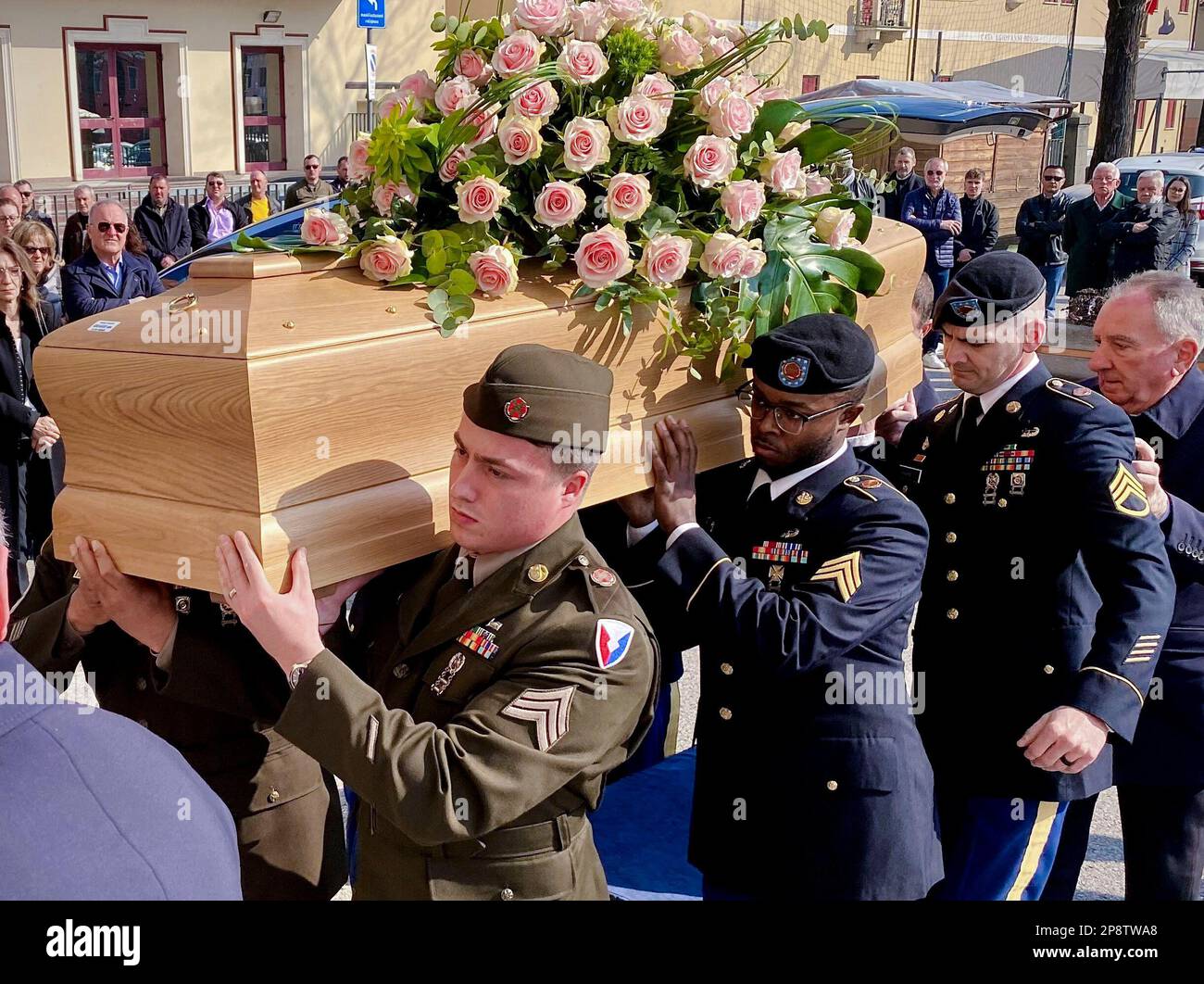 Soldiers from the U.S. Army Garrison Italy carry the coffin of Meri ...