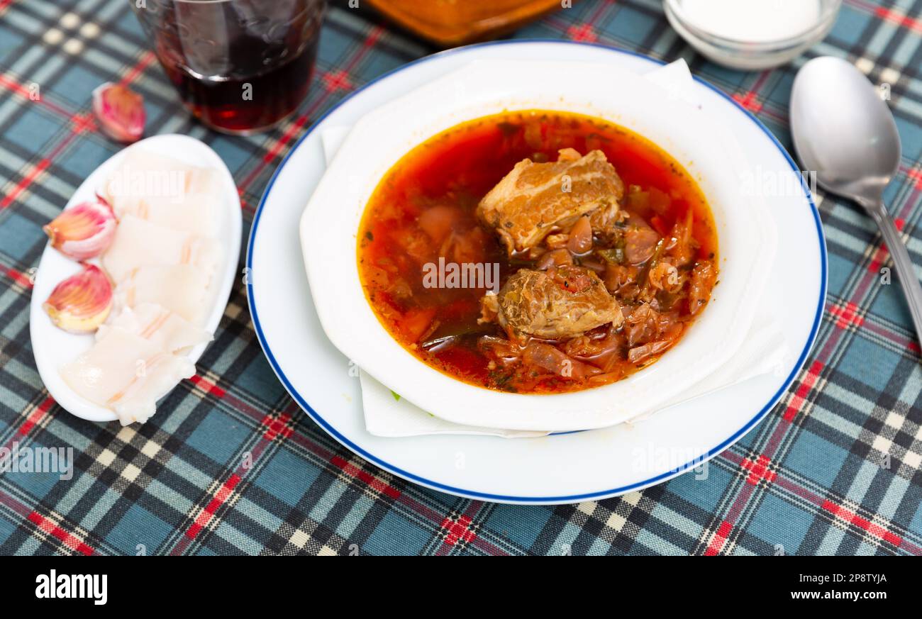 Traditional dish of Slavic cuisine Borsch Stock Photo - Alamy