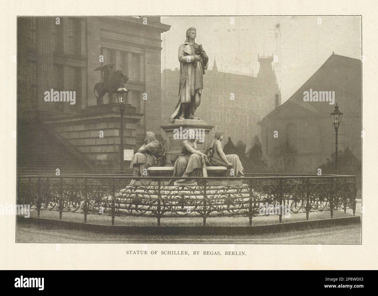 Statue of Schiller, By Begas. Berlin. Germany 1907 old antique print ...