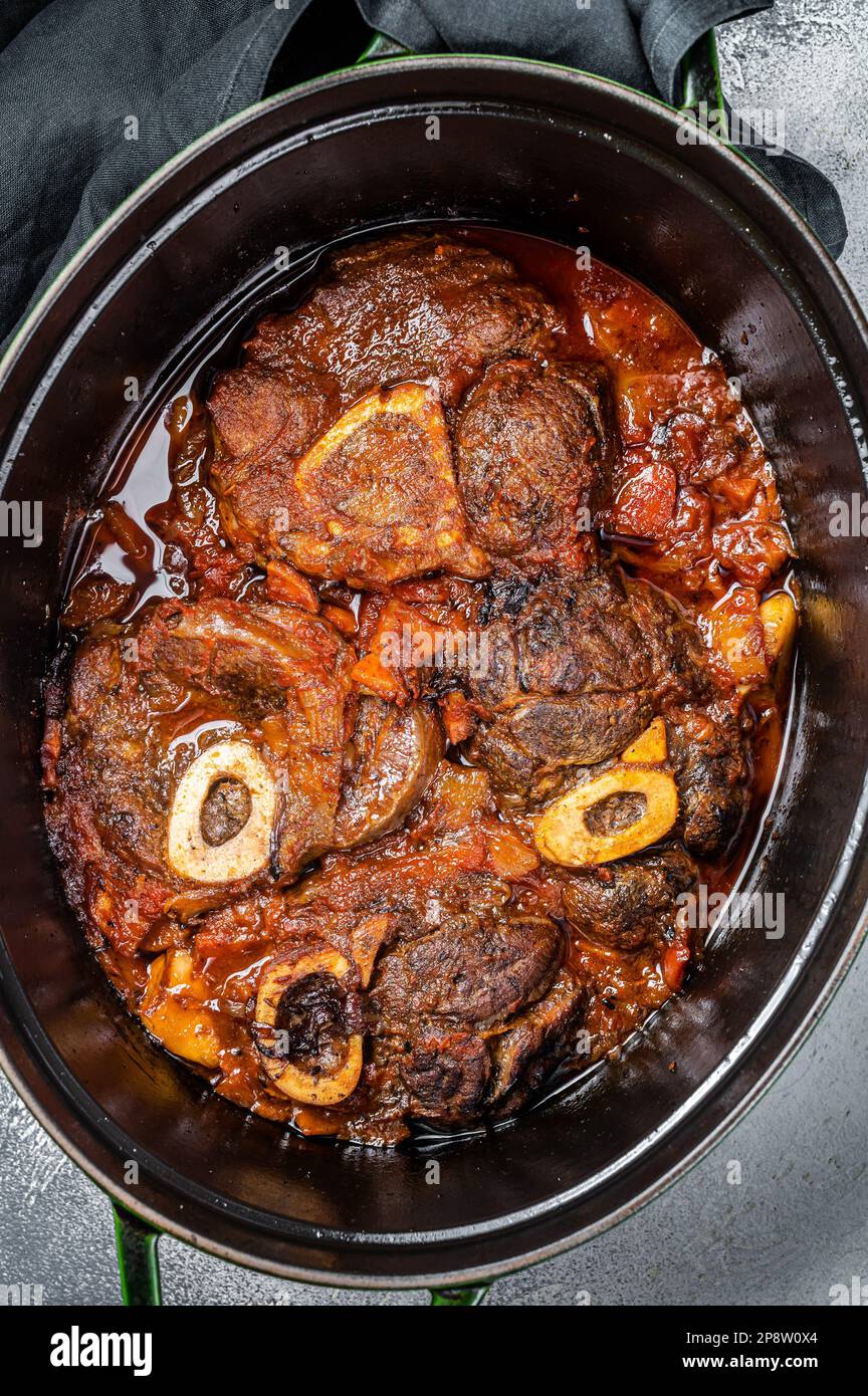 Osso buco cross cut veal shank braised with tomatoes and spices, beef ...