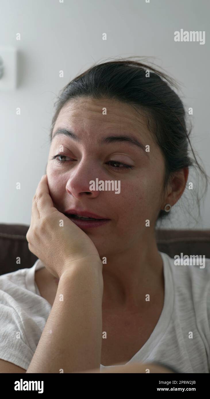 One Tearful Woman Wiping Tears Crying Female Person Going Through Hard