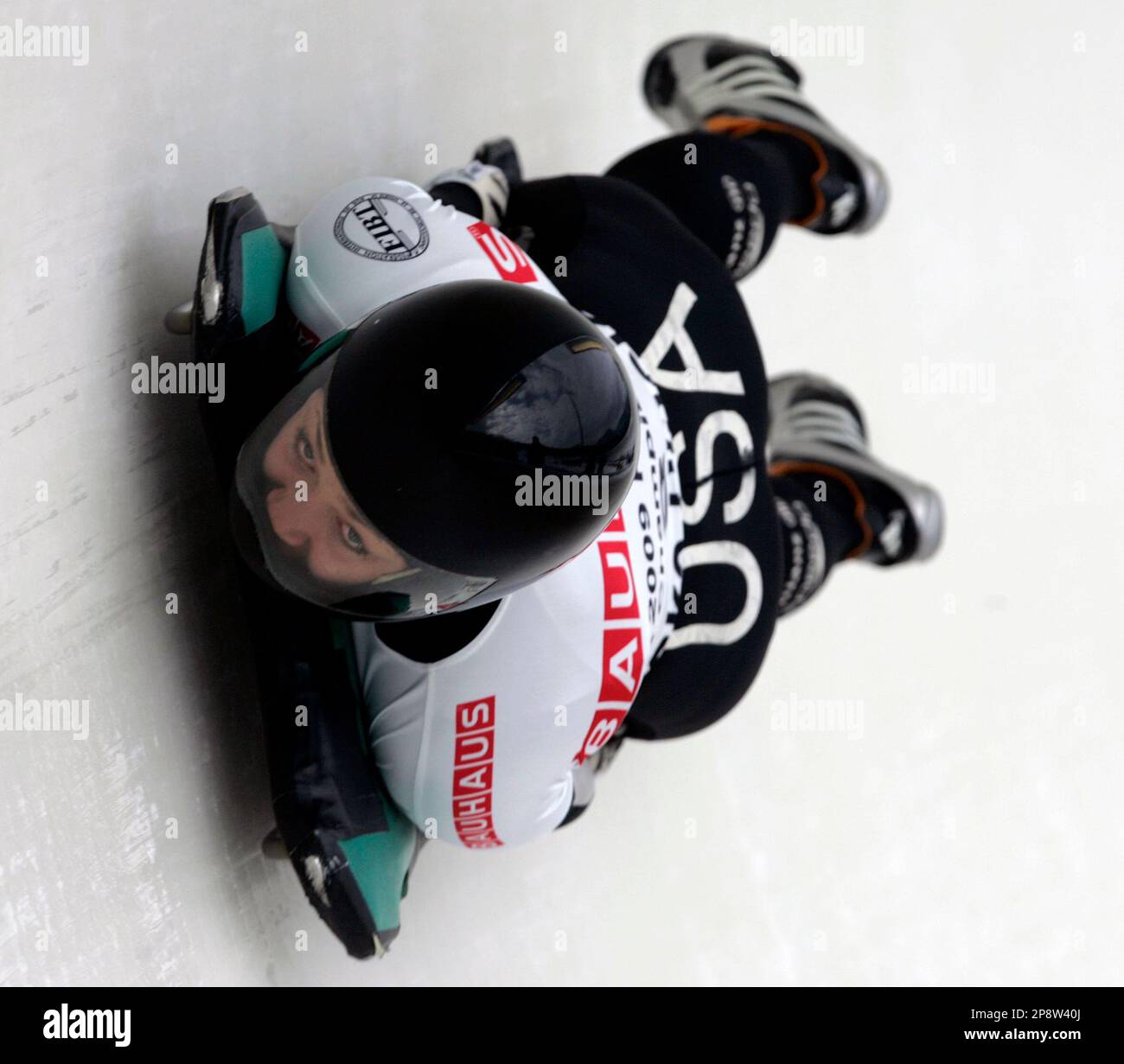 American Katie Uhlaender takes her second run during women's Skeleton ...