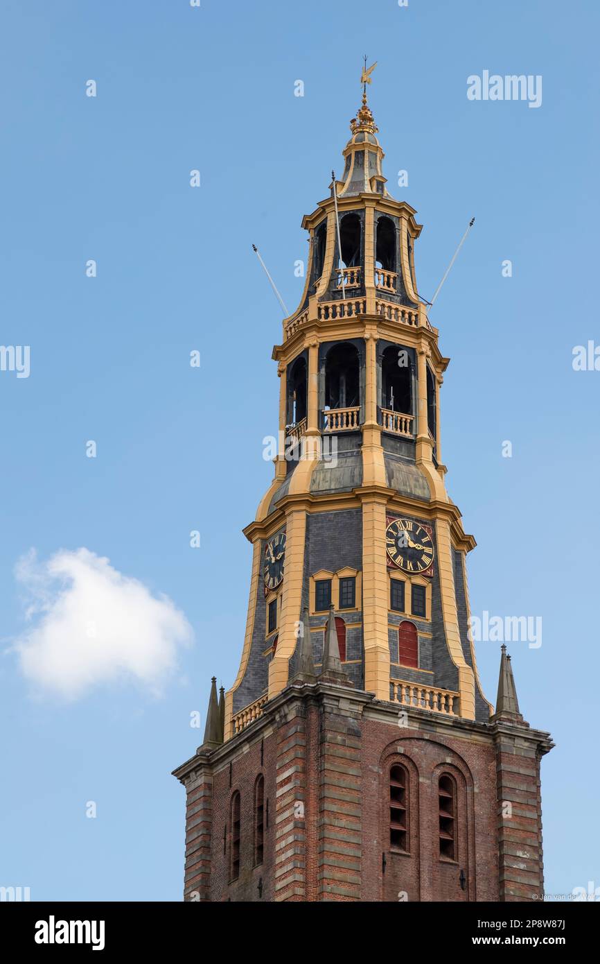 Tower of the historic Der Aa church in Groningen in the Netherlands ...