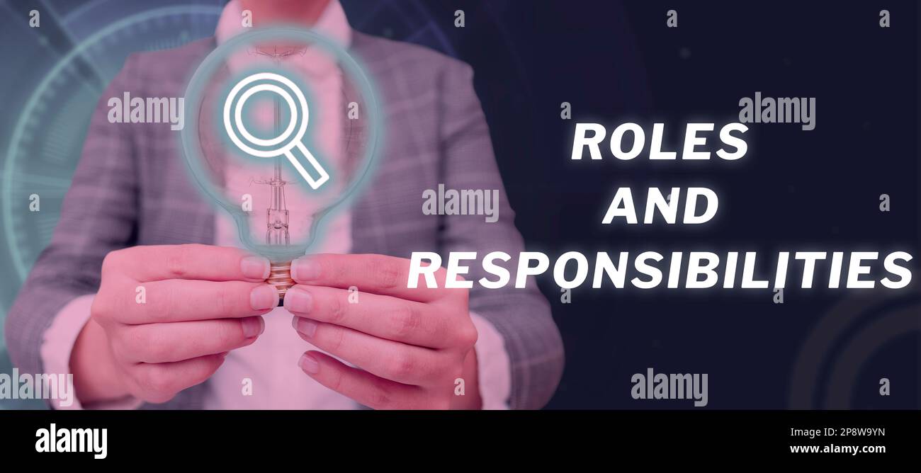 Inspiration showing sign Roles And Responsibilities. Business showcase ...