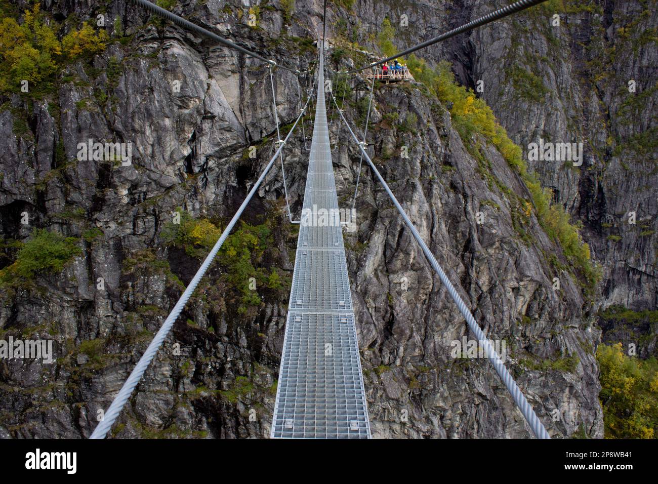 View on the top of via ferrata Loen Norway with suspension bridge Stock ...