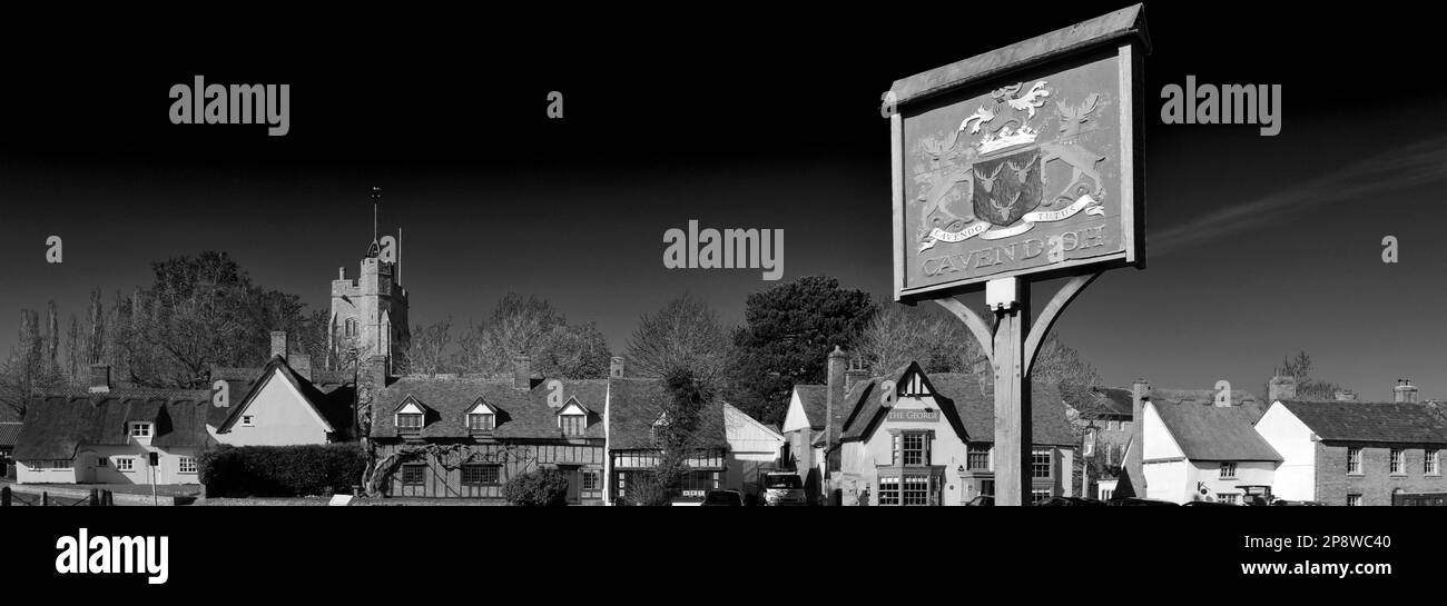 Cottages and the church of St Mary, Cavendish village, Suffolk, England ...