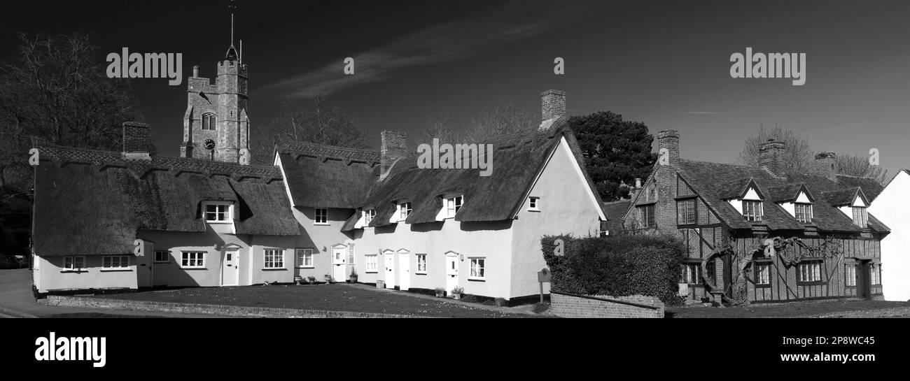 Cottages and the church of St Mary, Cavendish village, Suffolk, England ...