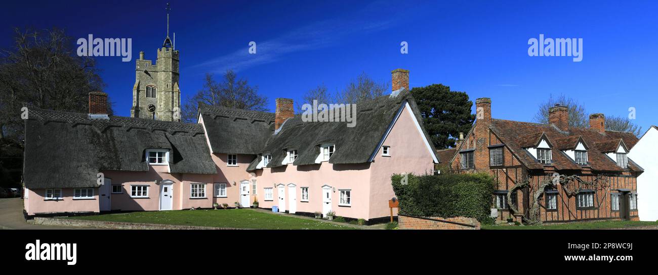 Cottages and the church of St Mary, Cavendish village, Suffolk, England ...