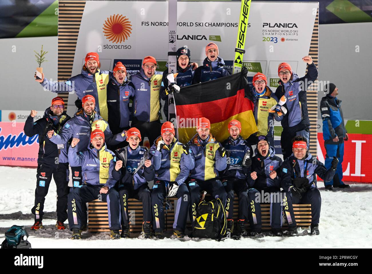 (R-L) Third placed Karl Geiger and Second placed Andreas Wellinger of ...