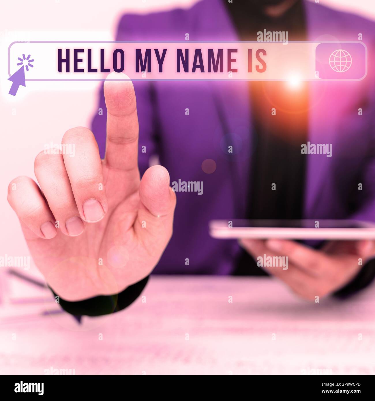Conceptual display Hello My Name Is. Business overview introducing ...