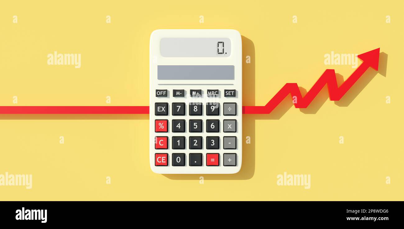 Calculator and stats, business growth statistics concept, 3d render ...