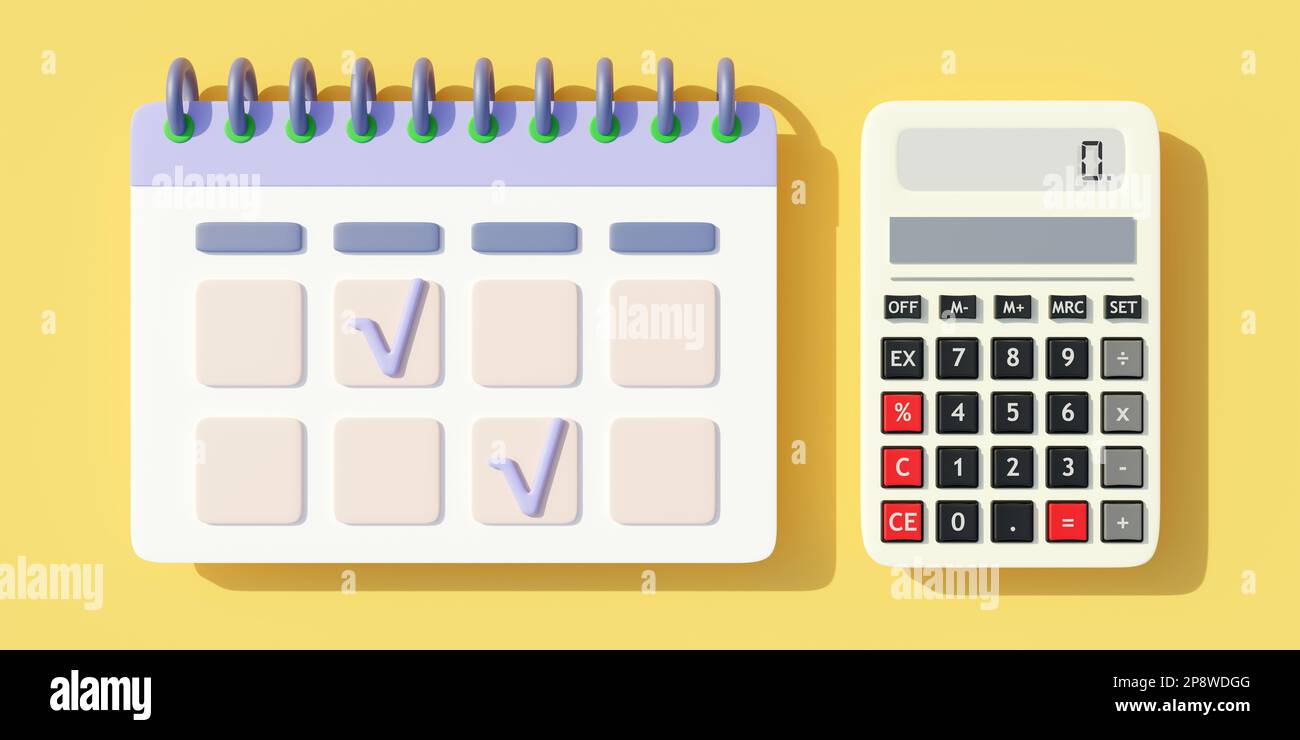 Checklist and calculator, business task list and dates report concept ...