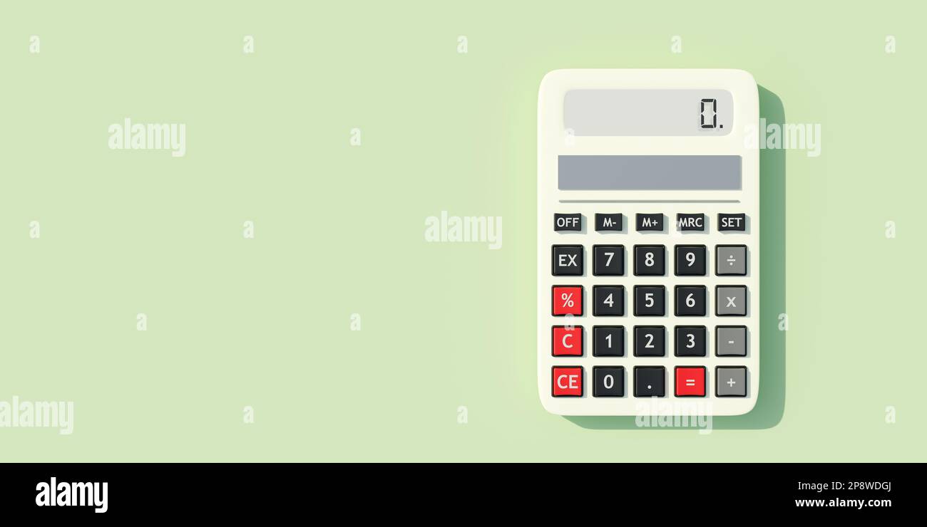 Calculator on green pastel color background, copy space. Business ...