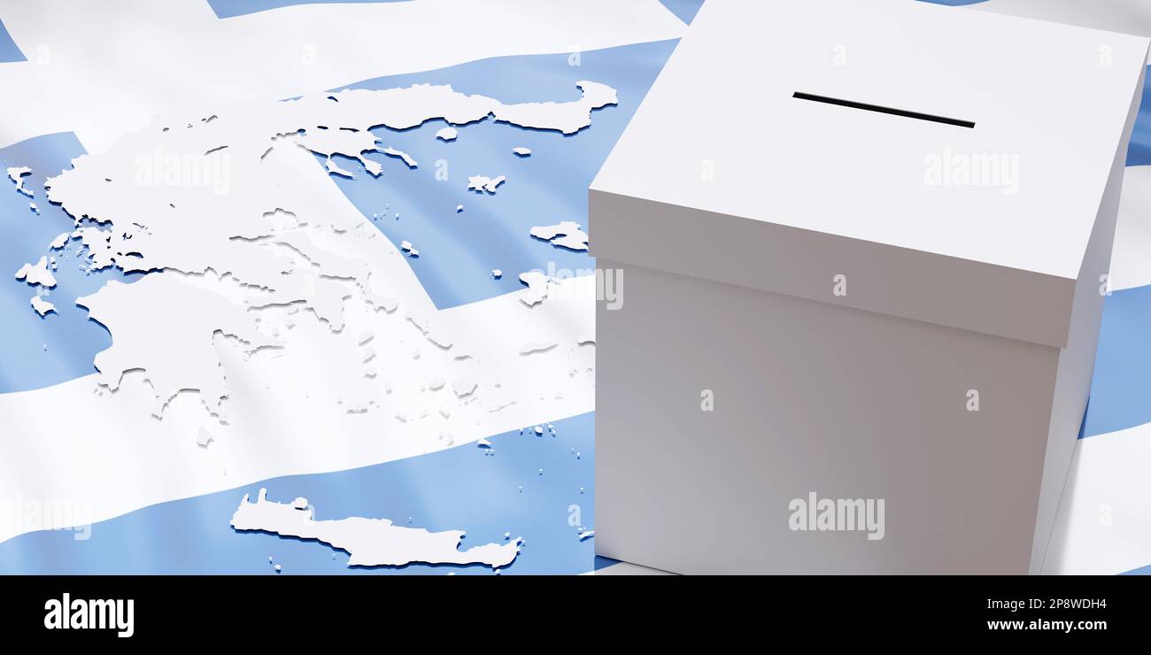 Voting white blank Box on Greece map at national blue and white flag ...