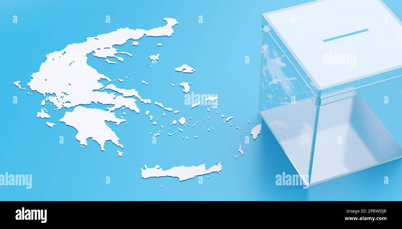 Transparent Ballot box on Greece map made of blue and white color ...
