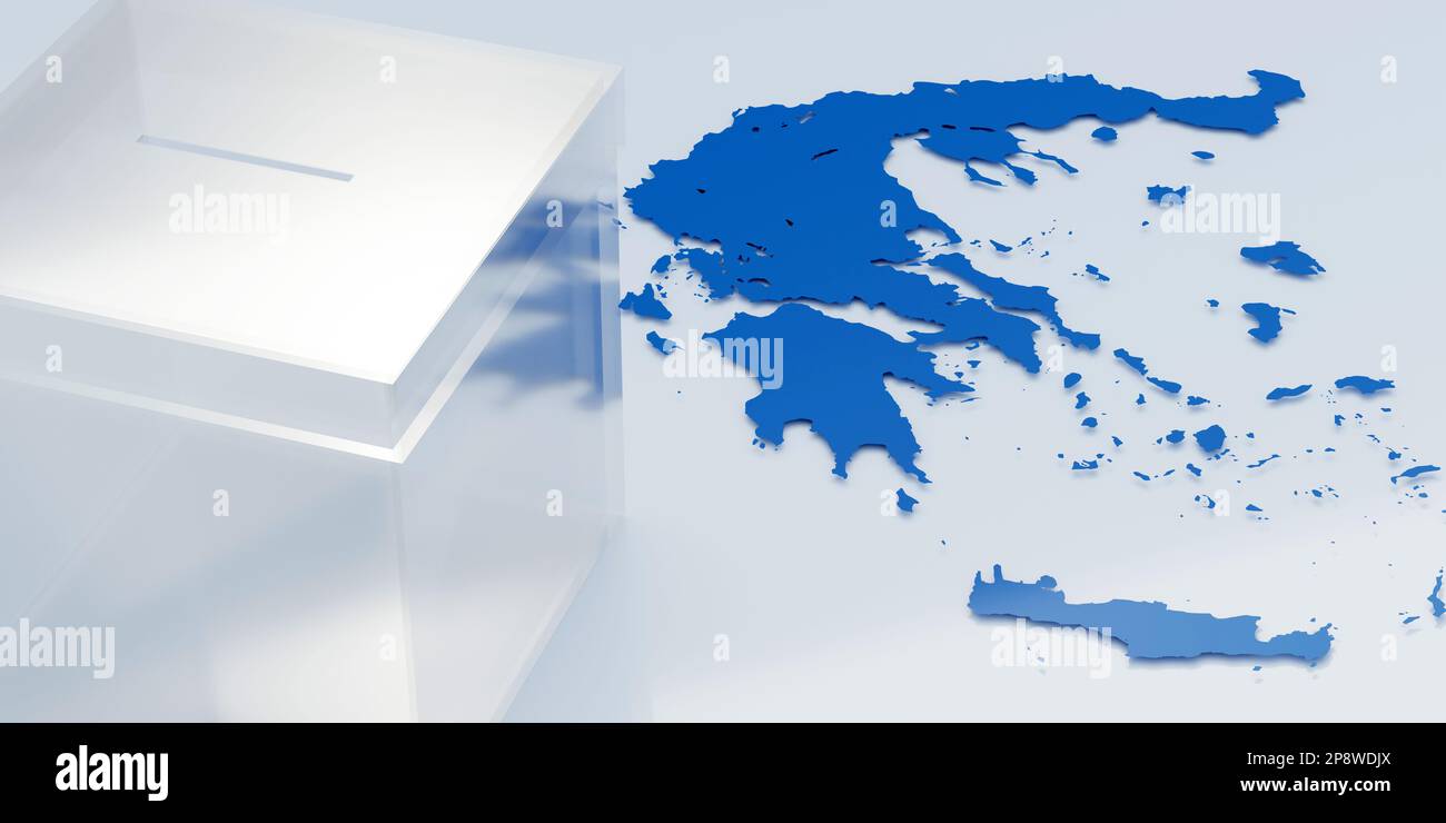 Transparent Ballot box on Greece map made of blue and white color ...