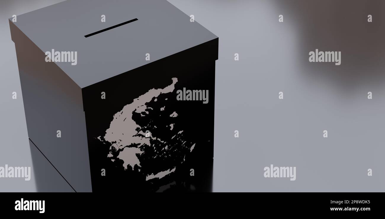 Black Ballot Box with Greece map on empty grey background. Voting Box ...