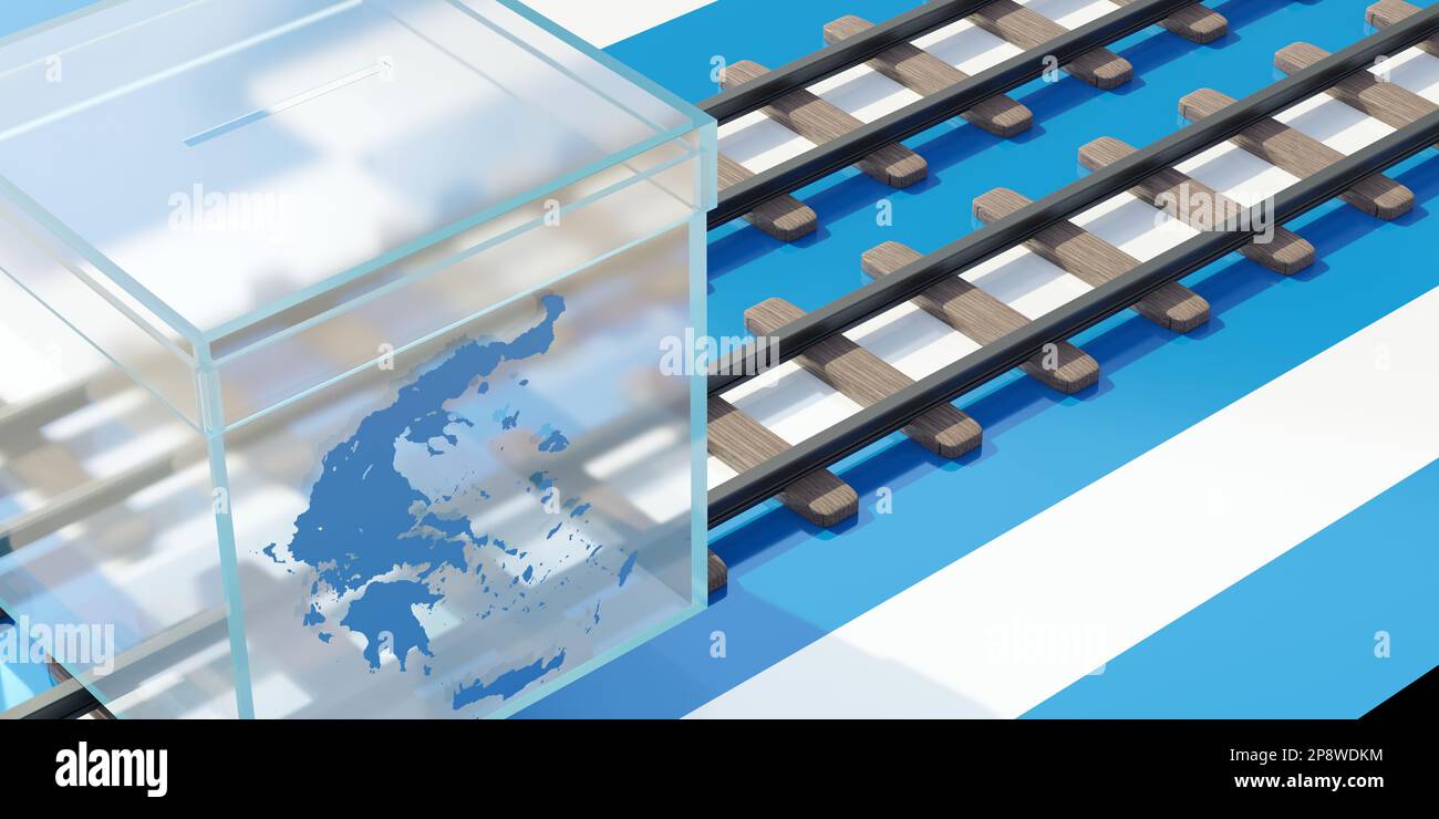 Greek map at transparent Ballot Box on railway on Greece flag ...